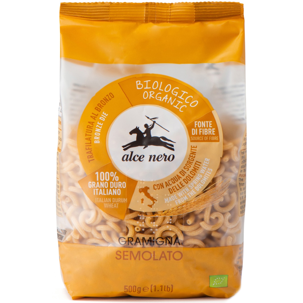 Gramigna rigate Alce Nero Bio din grau semi integral, 500g - eMAG.ro