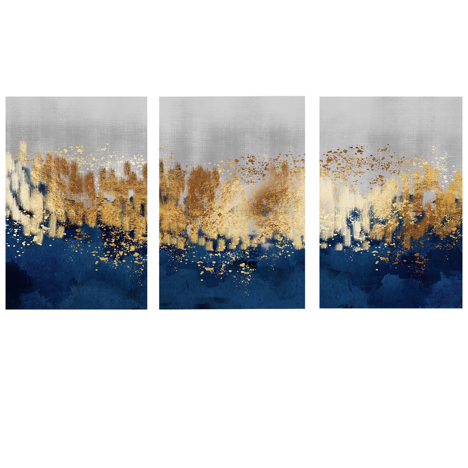 Set Tablouri Multicanvas 3 piese, Blue and Grey Line, 50x90cm - eMAG.ro