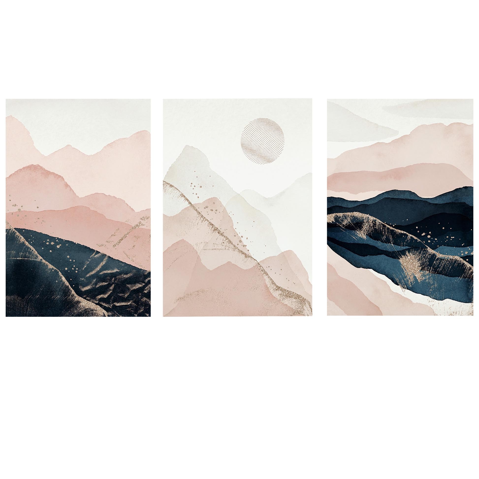 Set Tablouri Multicanvas 3 piese, Pink Mountains, 70x150cm - eMAG.ro