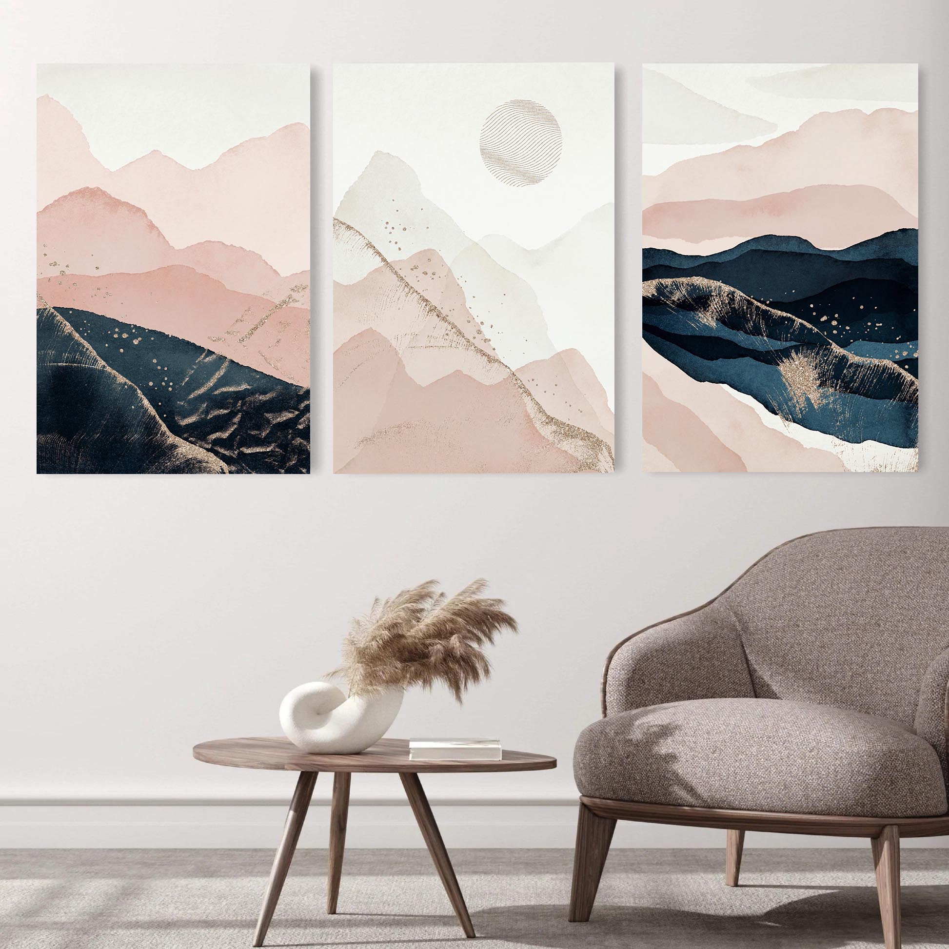 Set Tablouri Multicanvas 3 piese, Pink Mountains, 70x150cm - eMAG.ro