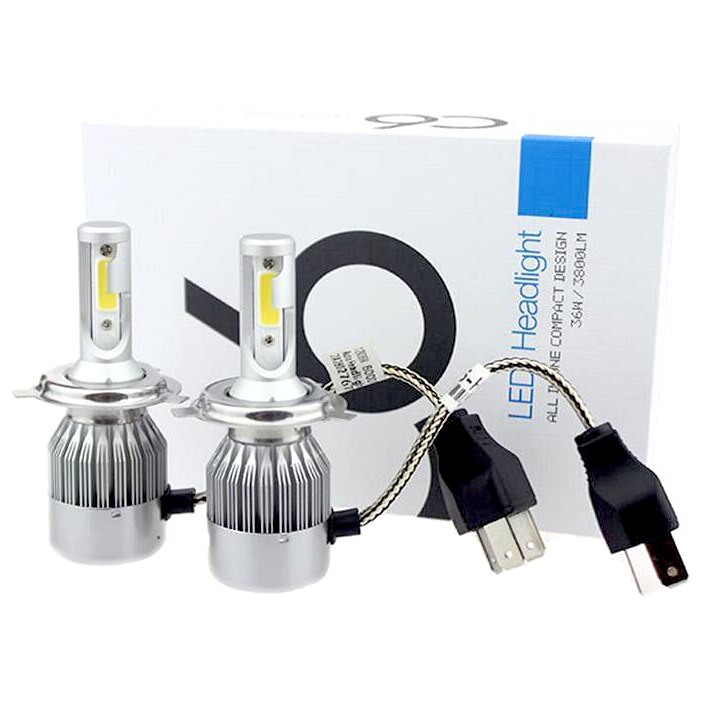 Set 2 Lampi Led C6 H4 lumina alba 6500K 55w cu 2 faze - eMAG.ro