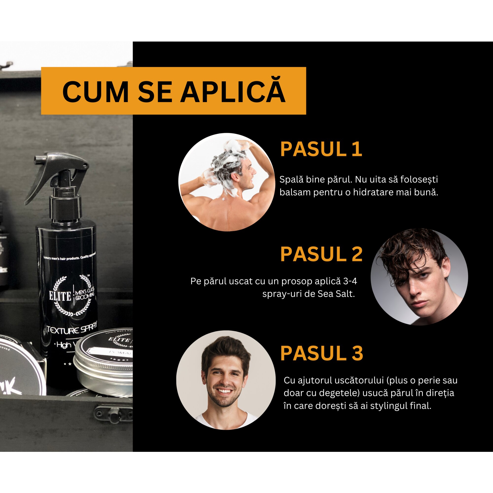 Set texturare par, Spray plus Pudra Volum, ELITE GROOMING, Sea Salt si ...