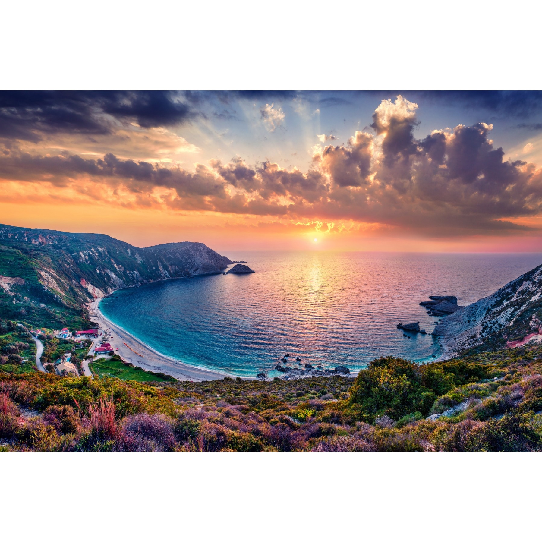 Fototapet Mare Apus Peisaj Efect 3D 90 x 60 cm Vlies, Decor creativ ...