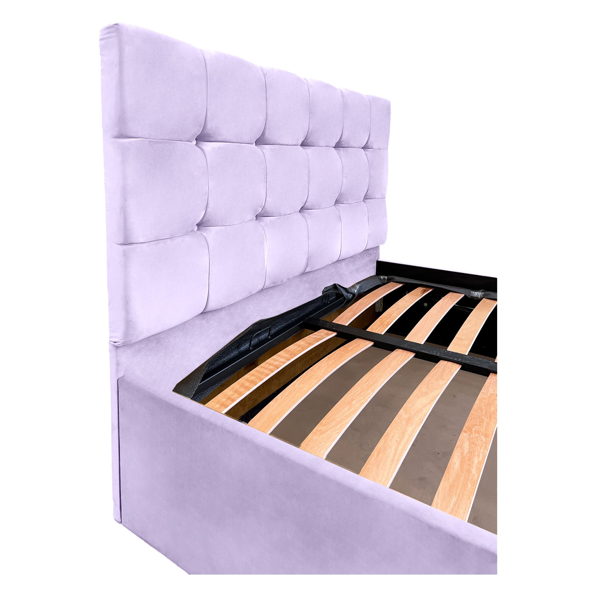 Pat Verona dublu cu somiera si spatiu de depozitare, mov pastel ...