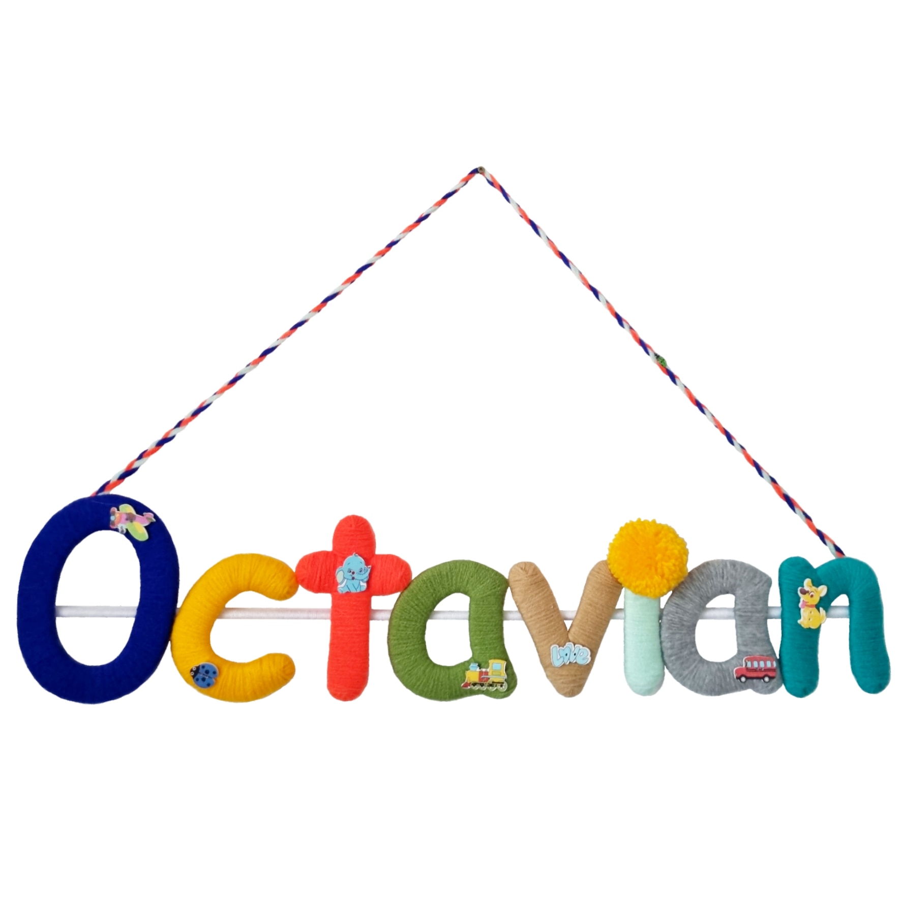 Decoratiune handmade pentru camera copilului, cu numele Octavian, 58x13 ...