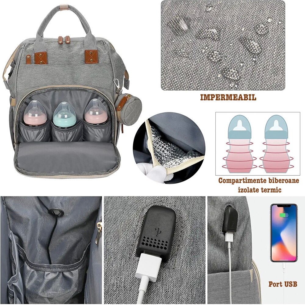 Geanta/rucsac, Quasar & Co.®, cu port USB si 14 compartimente, textil ...