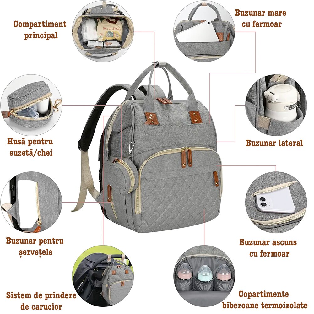 Geanta/rucsac, Quasar & Co.®, cu port USB si 14 compartimente, textil ...