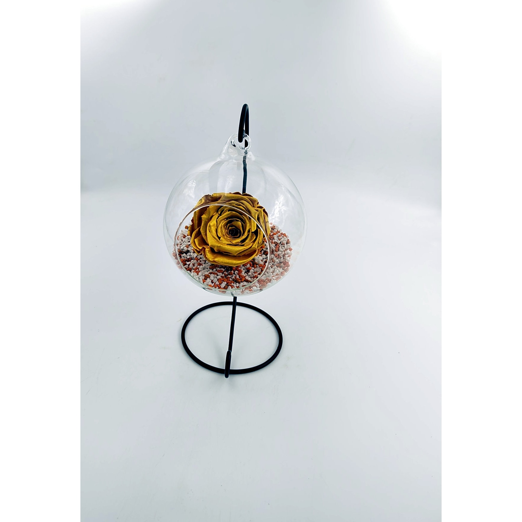 Trandafir Criogenat Toffee, pe pat de pietricele, in bol de sticla cu ...