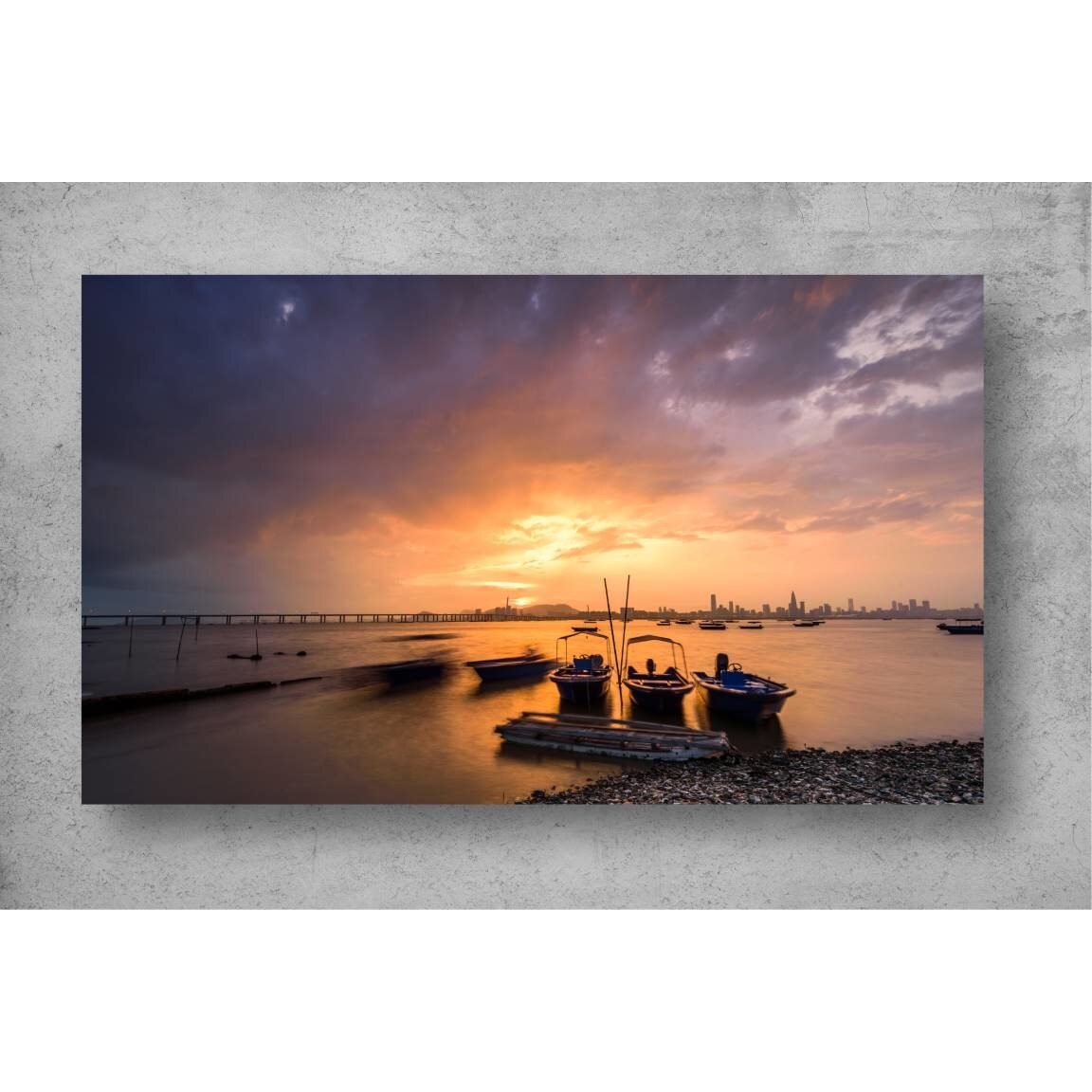 Sticker perete - Salupe La Malul Apei In Lumina Apusului, 130x90 cm ...