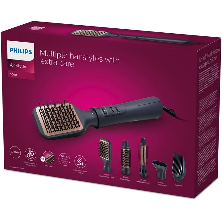 Perie cu aer cald Philips Seria 5000 BHA530/00, 1000W, tehnologie de ...