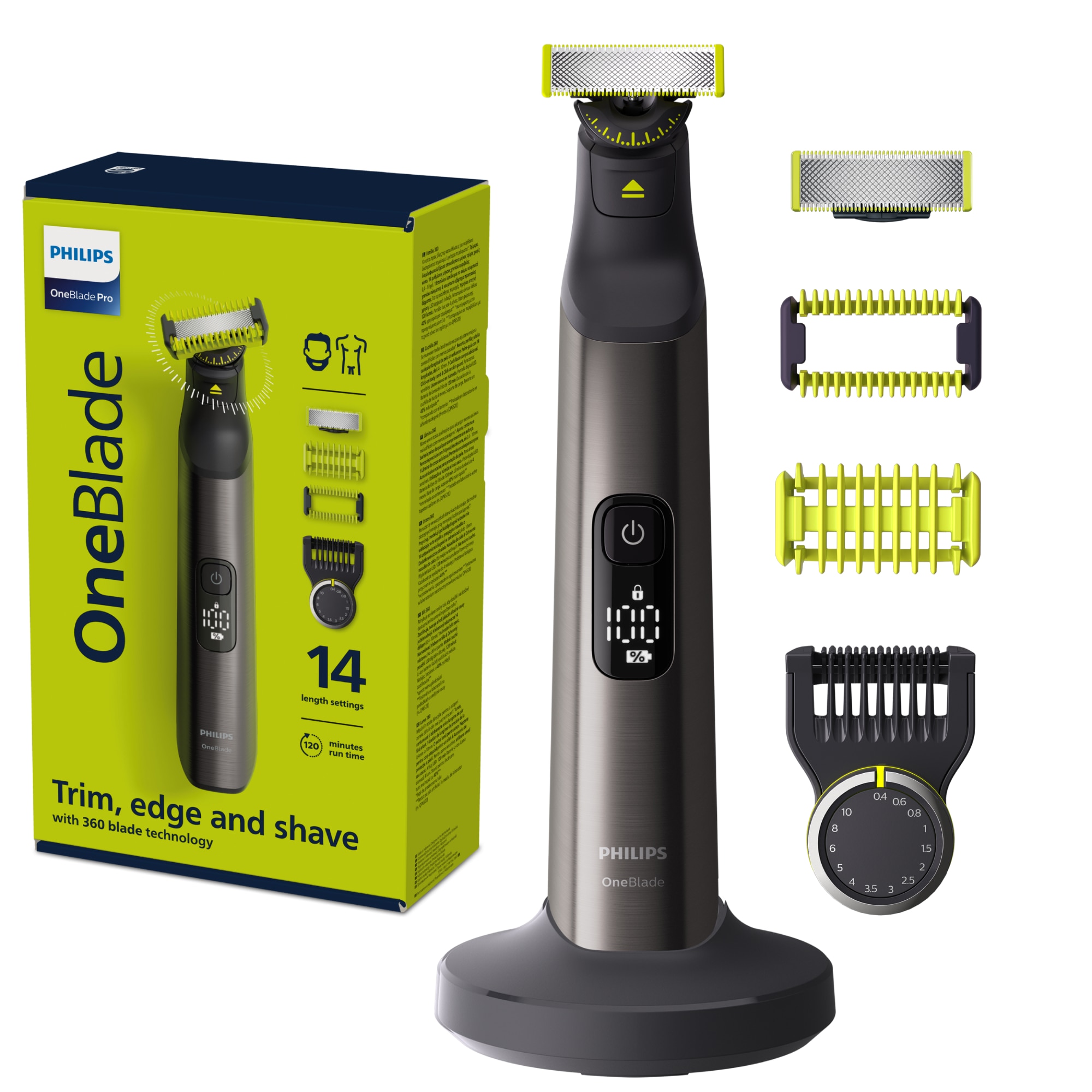 Philips OneBlade Pro QP6551/17 Hibrid borotva, 14 hosszúságú fésű ...