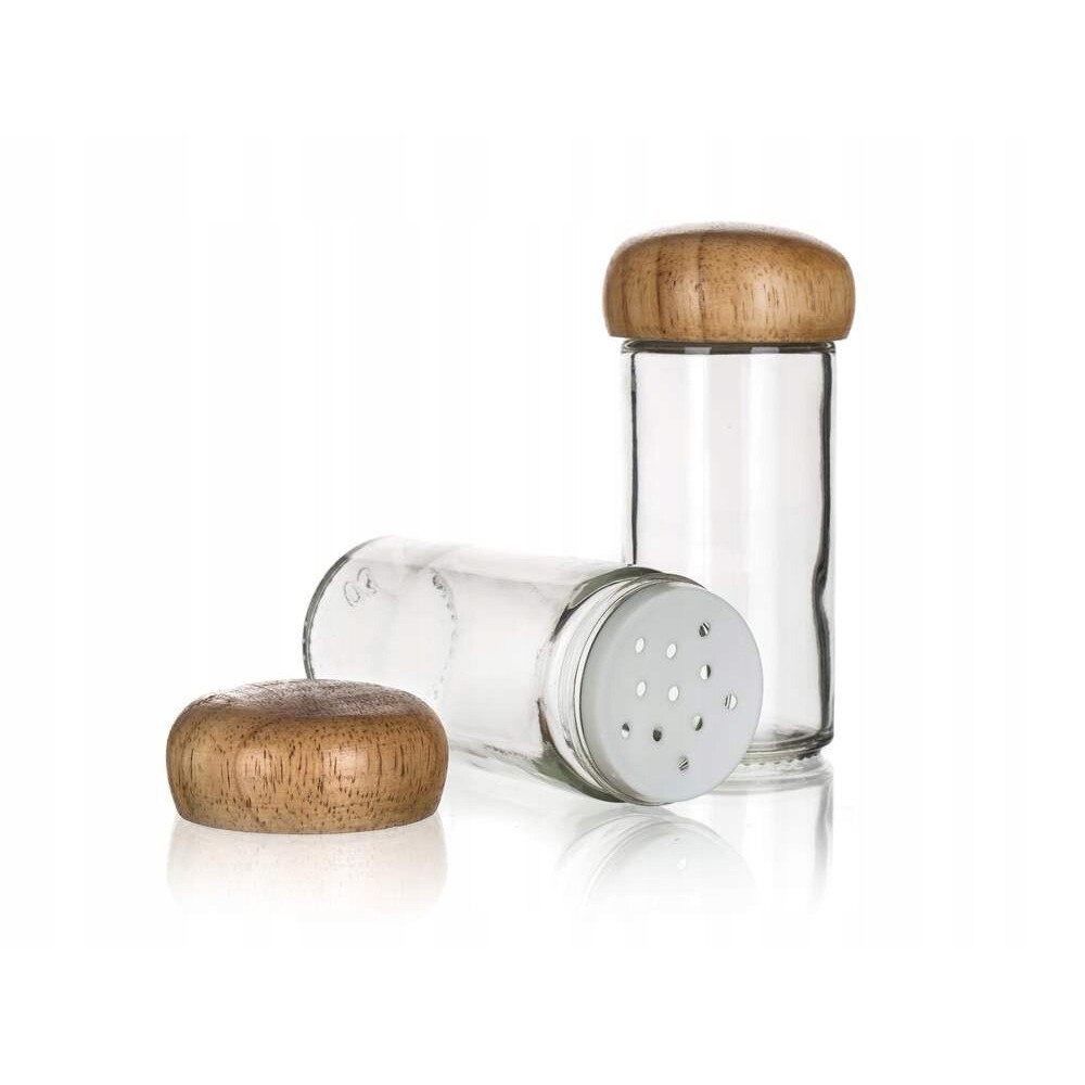 Set 12 recipiente condimente cu suport, Lemn/Sticla, Maro - eMAG.ro