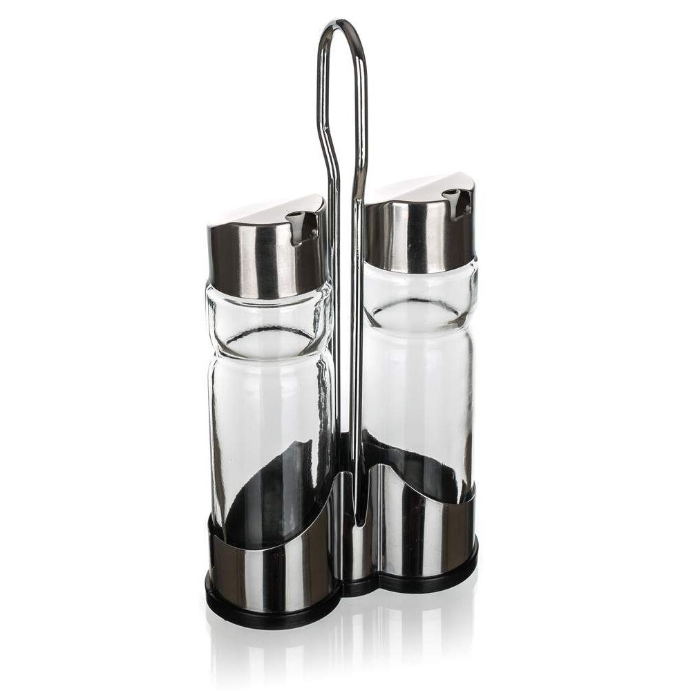Set 2 recipiente condimente cu suport, Otel inoxidabil/Sticla, Argintiu ...