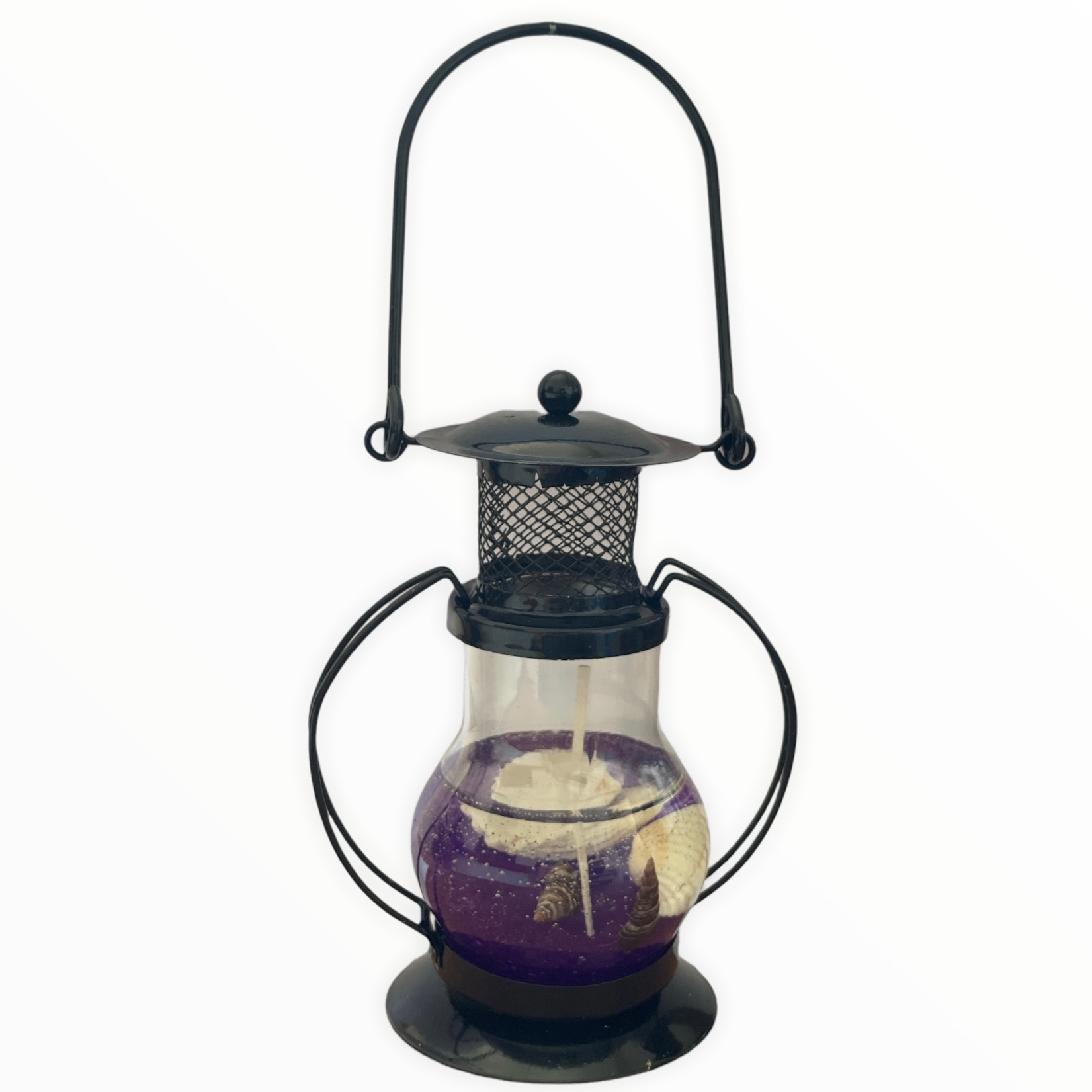 Lumanare decorativa cu gel transparent in felinar, model mov, 20 cm ...