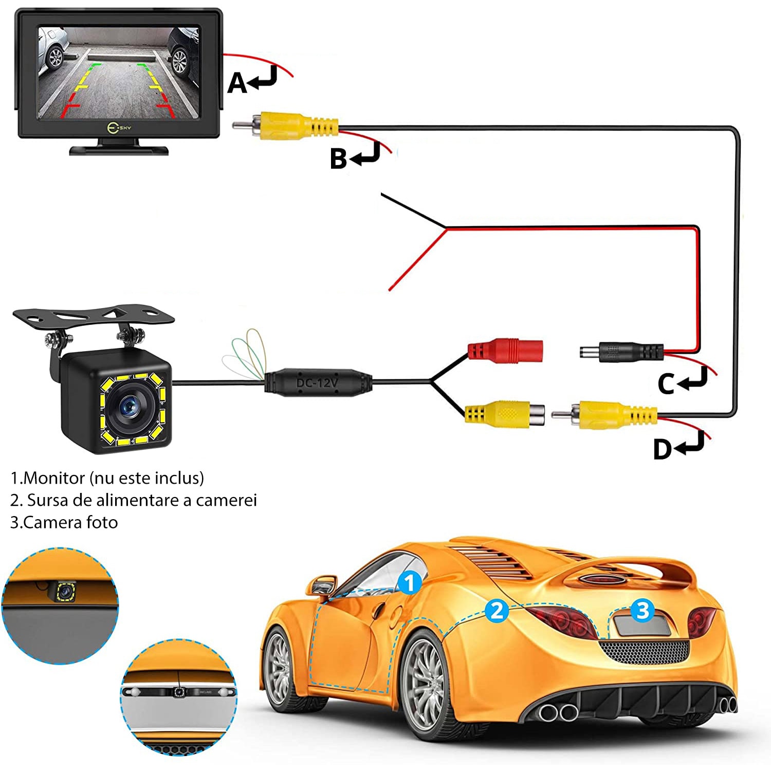 Camera auto marsarier, Vaxiuja, Viziune nocturna, Ultra HD,IP68, 12V ...
