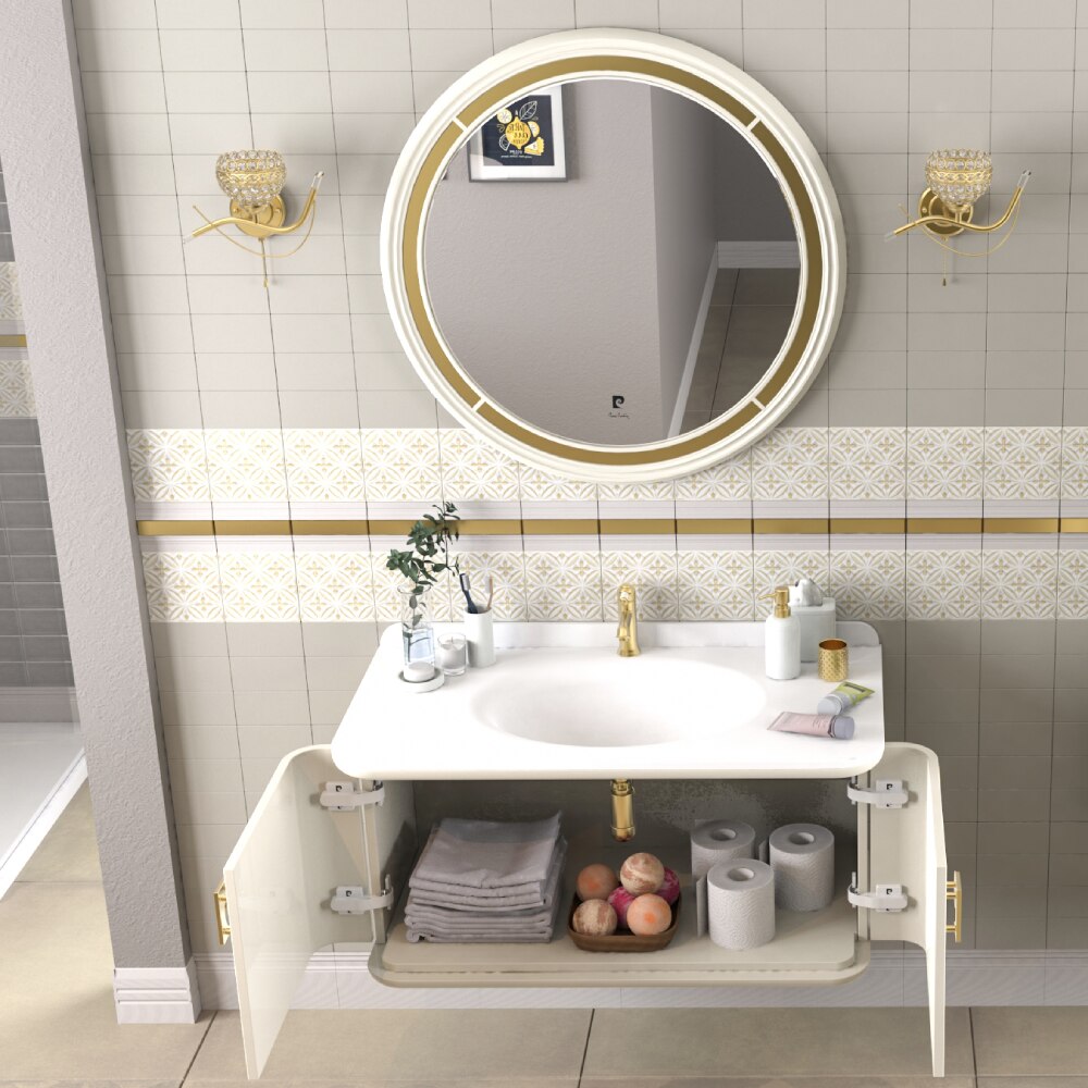 Set mobilier baie Pierre Cardin eva 101 cm 3 piese alb/auriu mat - eMAG.ro