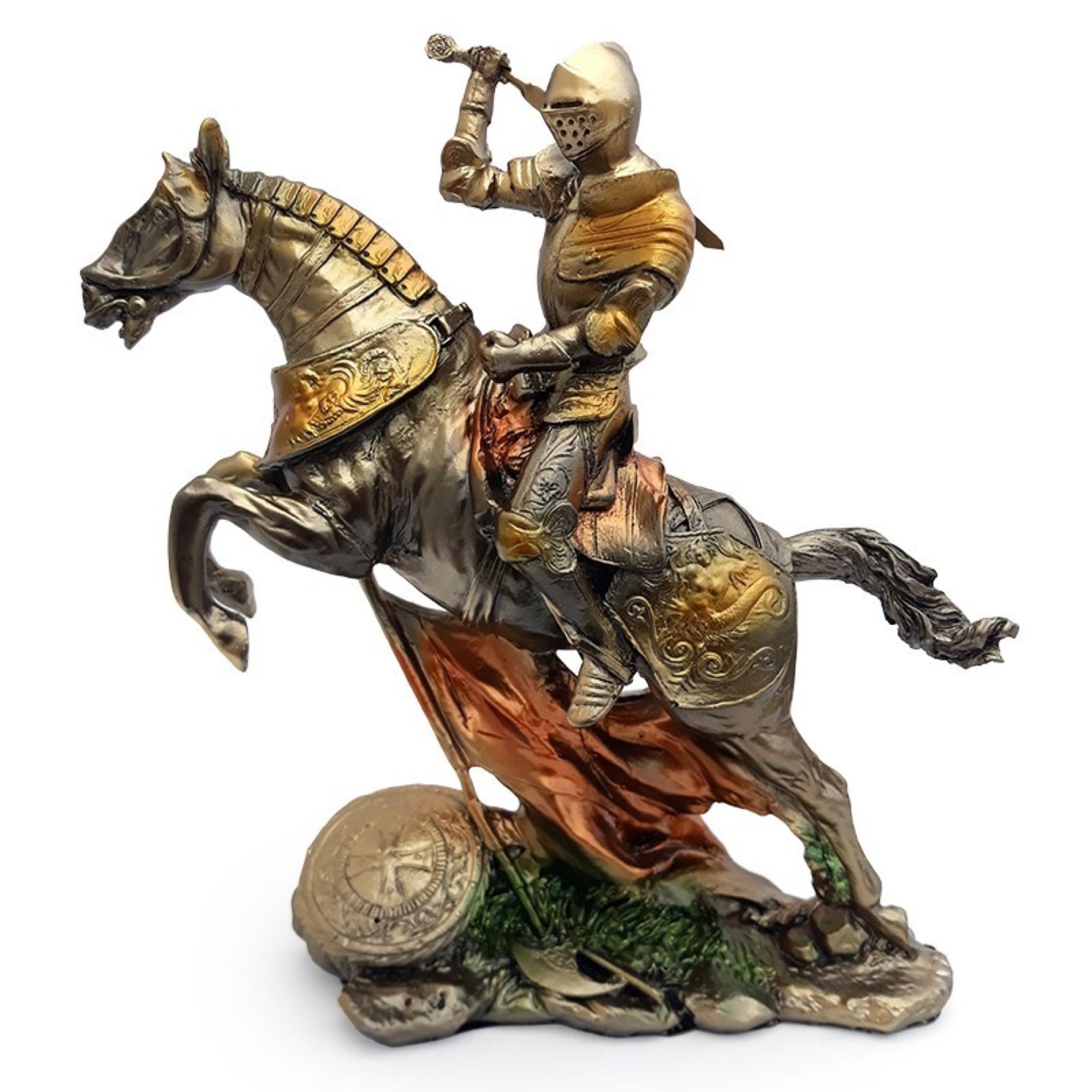 Statueta din rasina reprezentand cal cu calaret in armura, 25x27 cm ...