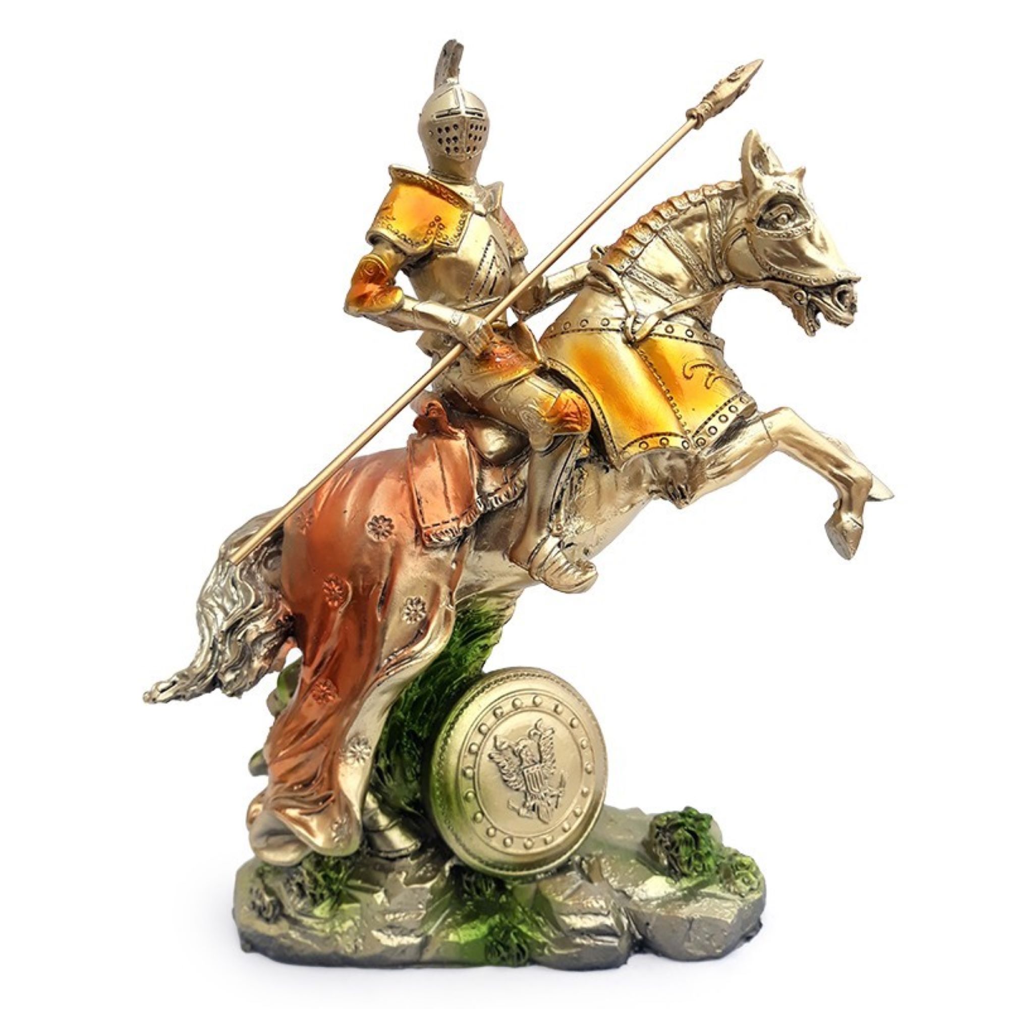Statueta din rasina reprezentand un soldat cu sulita pe cal, 23x28 cm ...