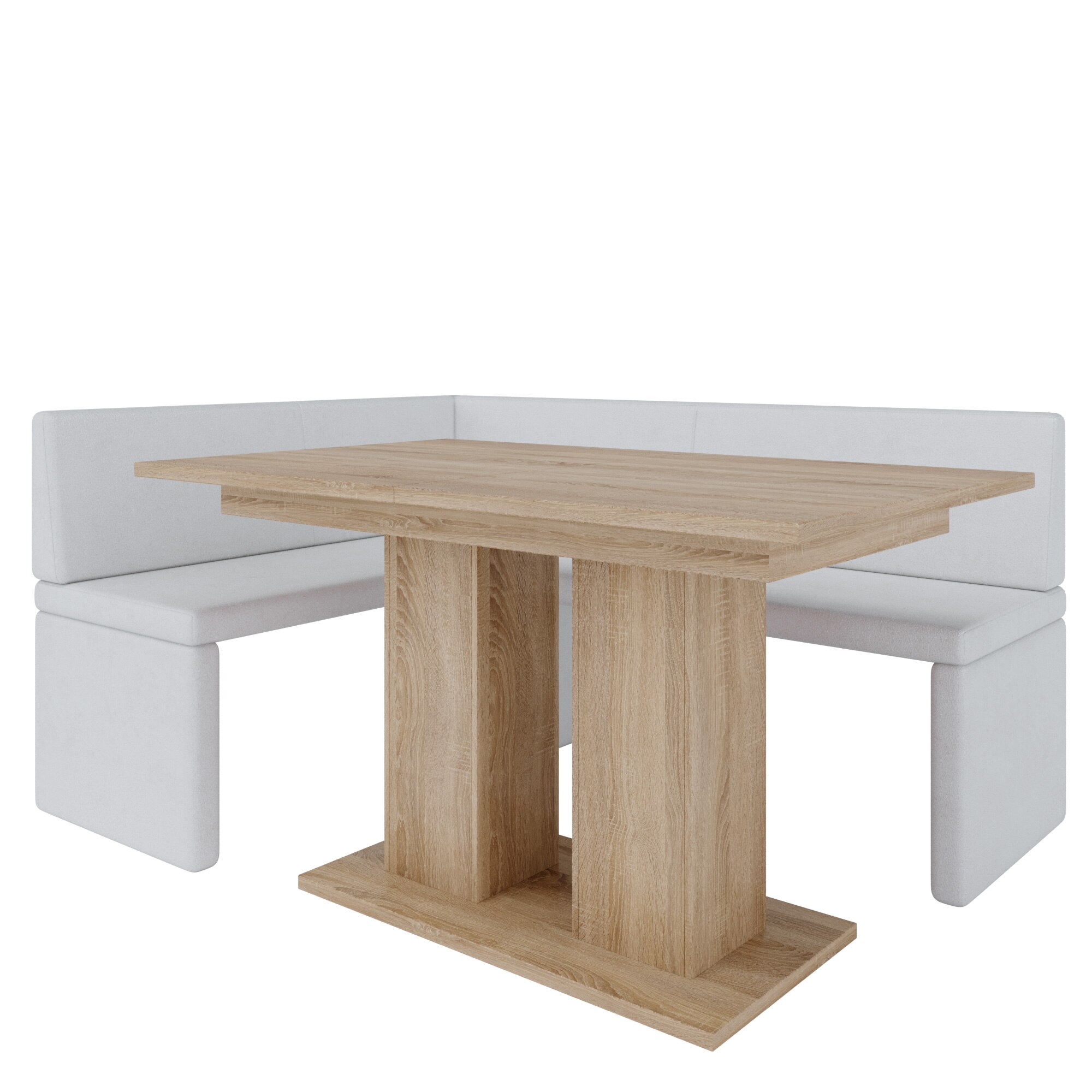 Masa si scaune de colt, AKIKO, 168x128, Alb/Maro deschis - eMAG.ro