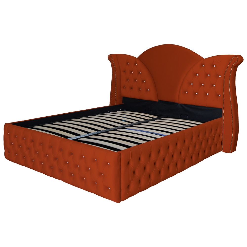 Pat dublu tapitat model Florida Deluxe 160/200 cm culoare caramiziu cu ...