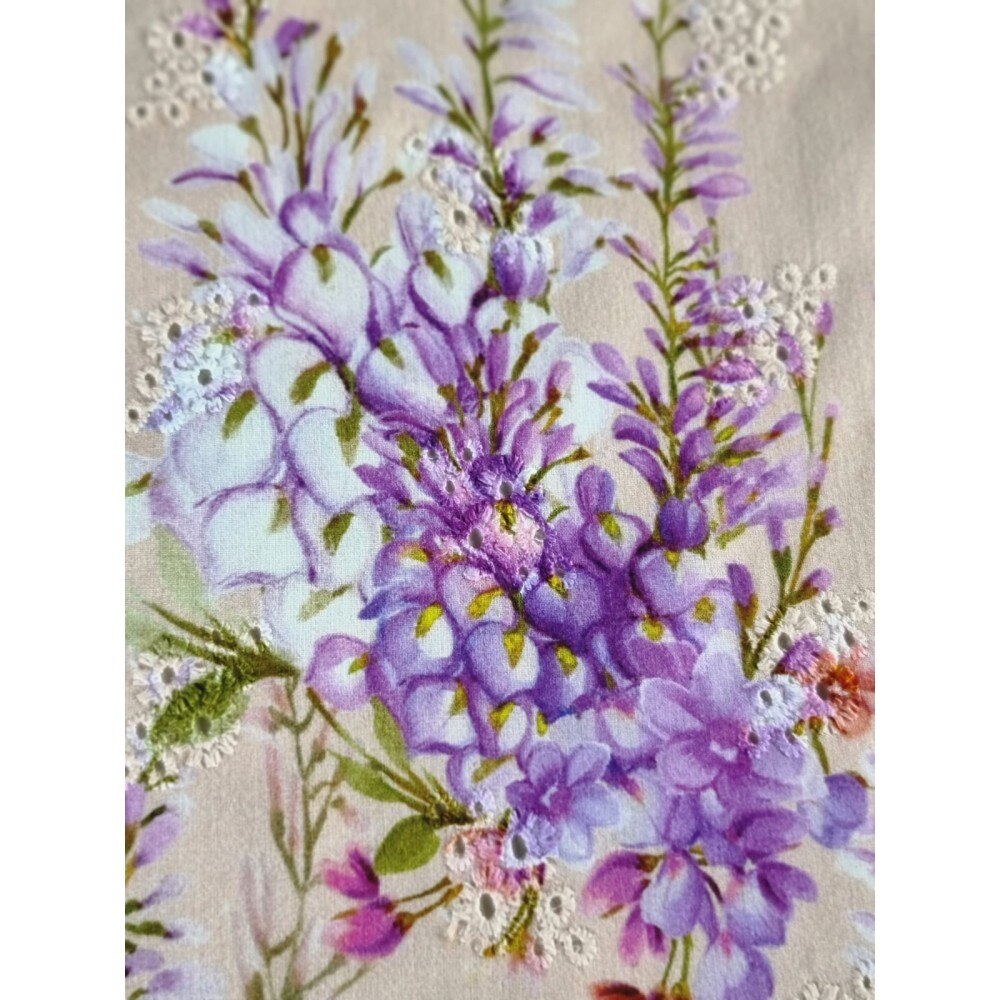 Tesatura din bumbac brodat si imprimat cu glicina - design floral, D ...