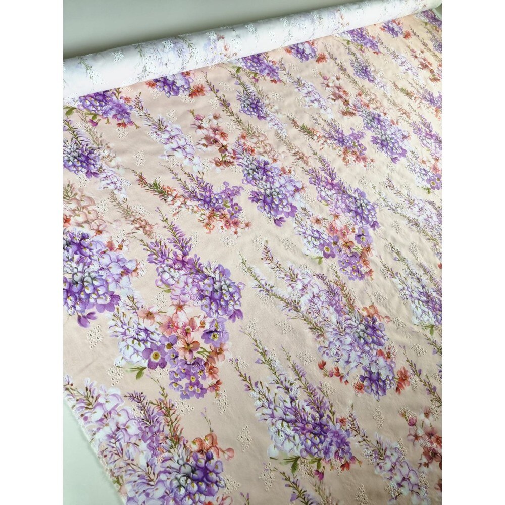 Tesatura din bumbac brodat si imprimat cu glicina - design floral, D ...