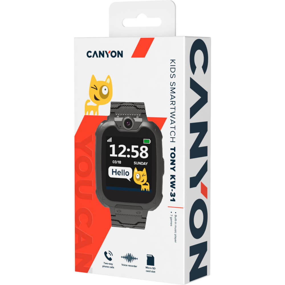 Smartwatch Canyon Tony Kids CNE-KW31BB, SIM, Negru - eMAG.ro