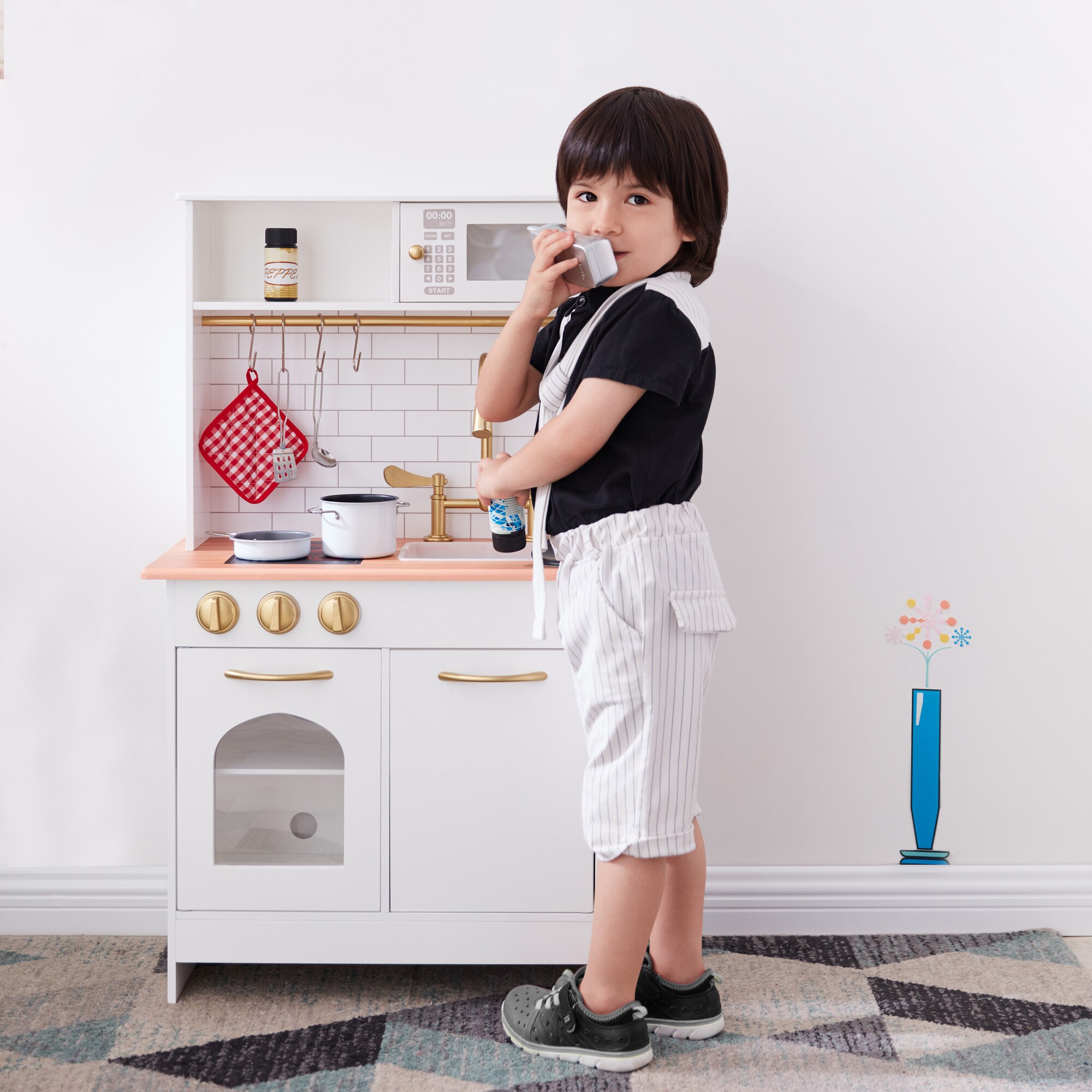 Bucatarie copii Little Chef Boston, Teamson Kids, MDF, Alb/Maro - eMAG.ro