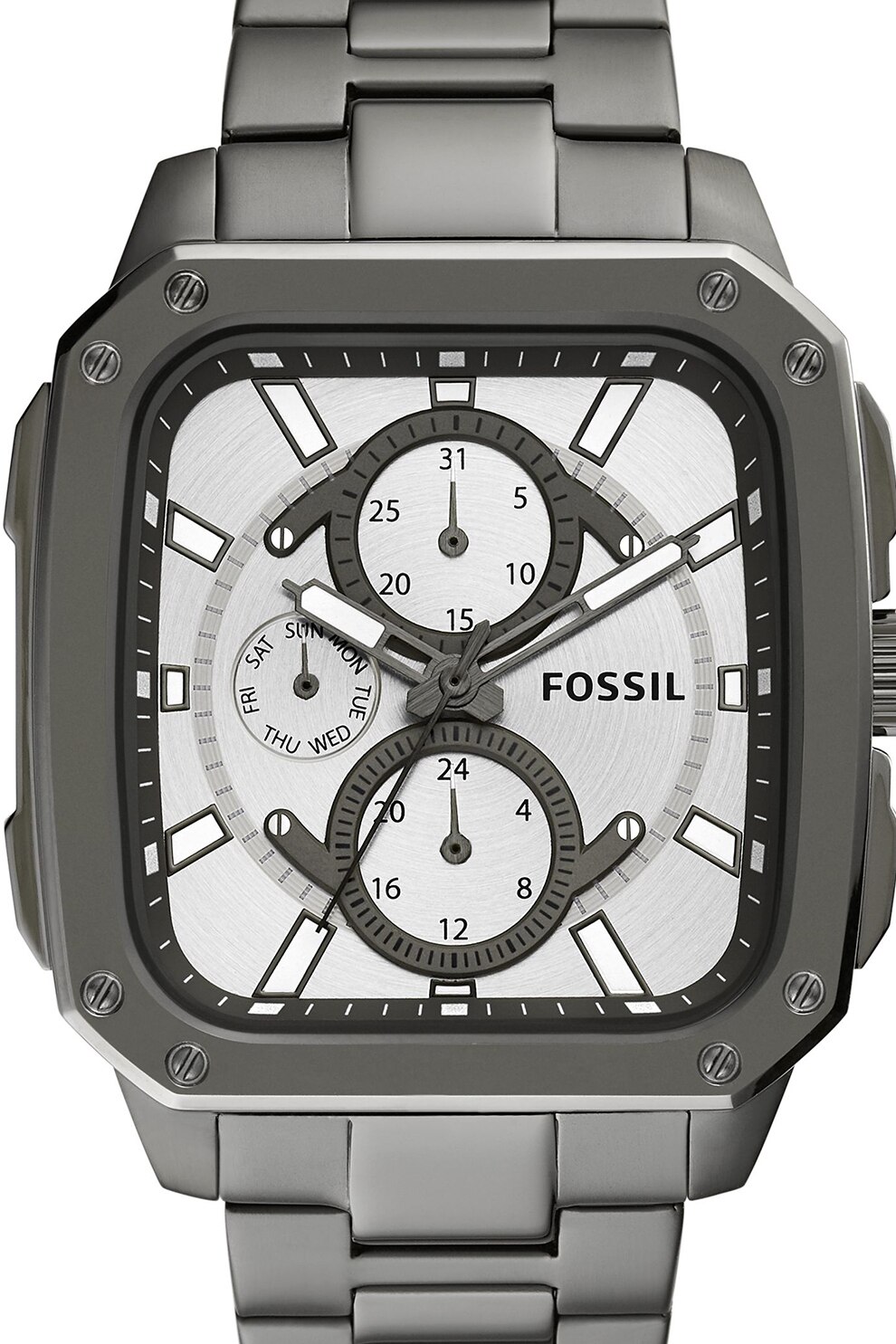 Fossil, Мултифункционален квадратен часовник, Тъмносив - eMAG.bg