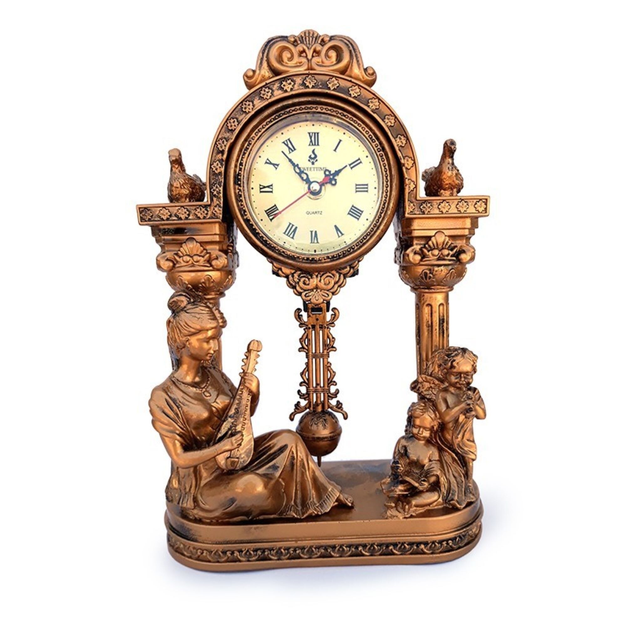 Ceas din rasina cu ingeri si fata cu mandolina, 22x33 cm, NJB-410 - eMAG.ro