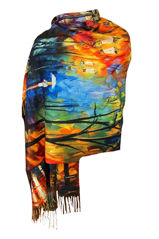Fular tip esarfa pictata FP, Dacali, bleu/verde, 185x75 cm - eMAG.ro