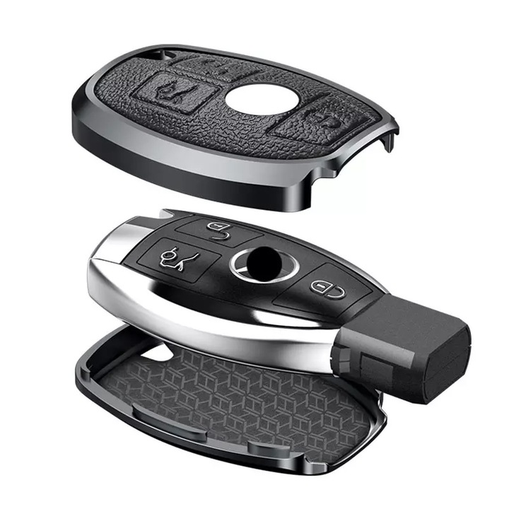 Husa aluminiu cu piele maro pentru cheie Mercedes Benz A B C E S Class ...