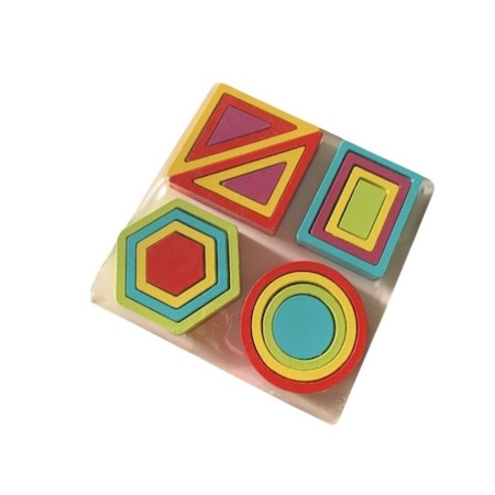 Set forme geometrice din lemn, tip Montessori, 18 piese si suport de ...