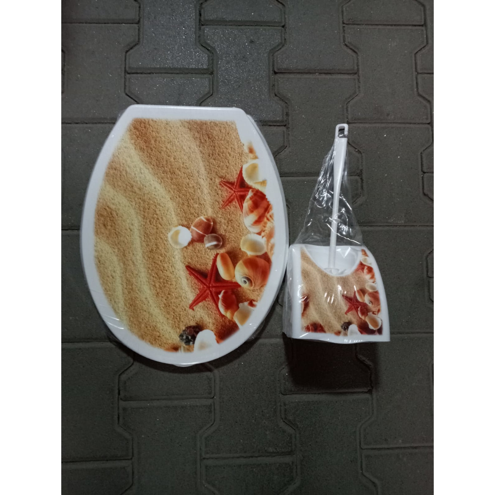 Set Capac Wc cu Perie Wc, Karo Plast, Universal, Colorat Stea De Mare ...