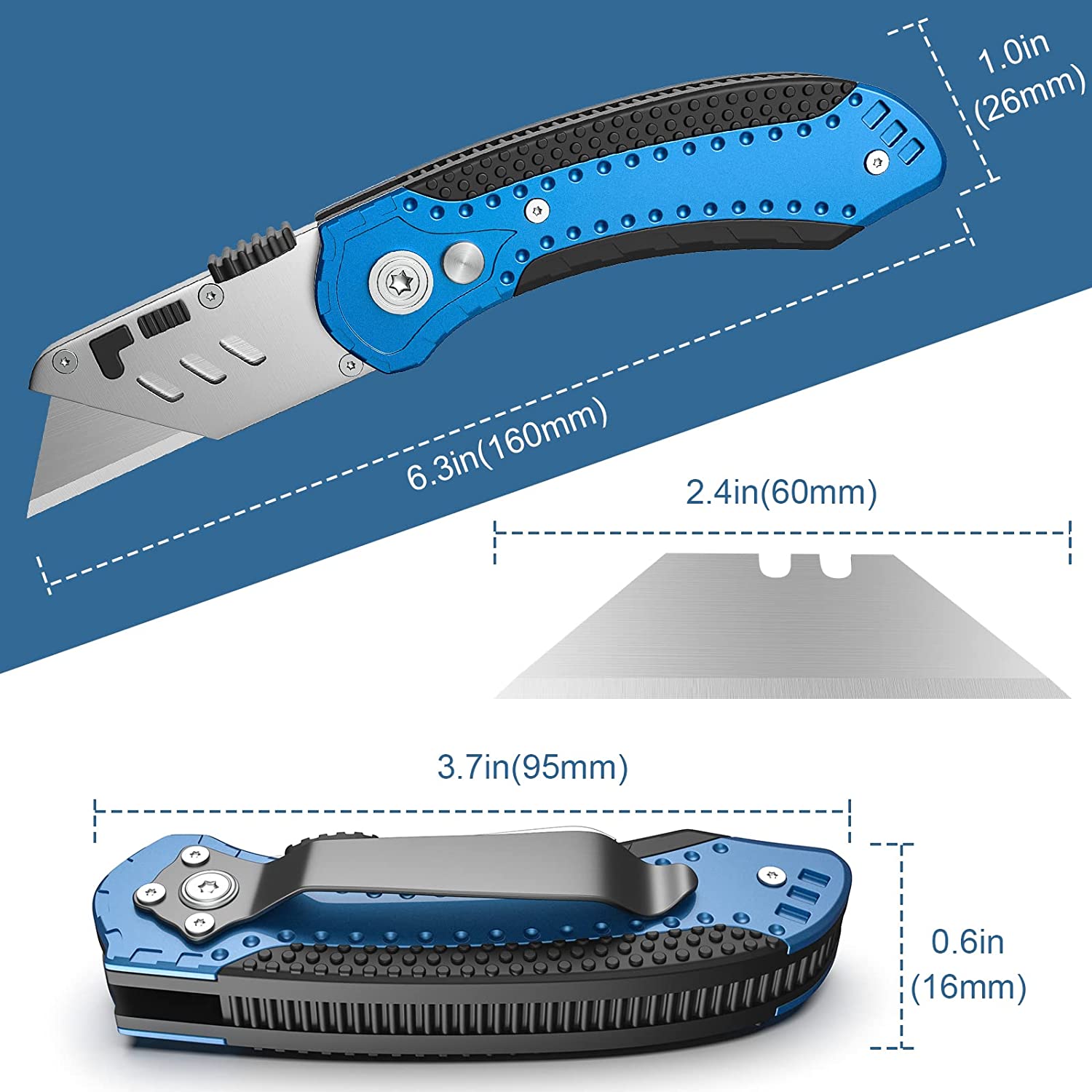Cutit utilitar pliabil, Inox, Cu 5 lame suplimentare, 15.8cm, Albastru ...