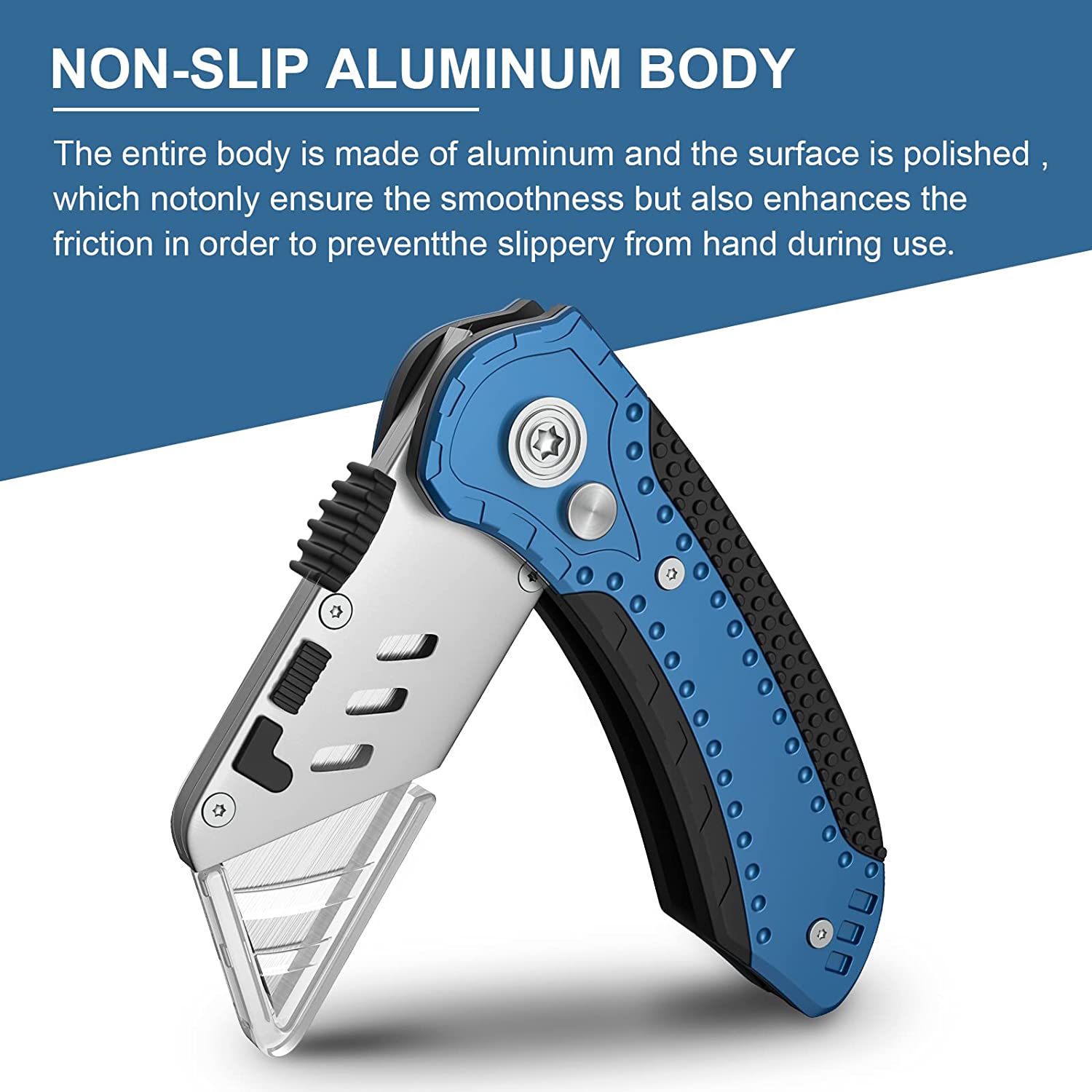 Cutit utilitar pliabil, Inox, Cu 5 lame suplimentare, 15.8cm, Albastru ...