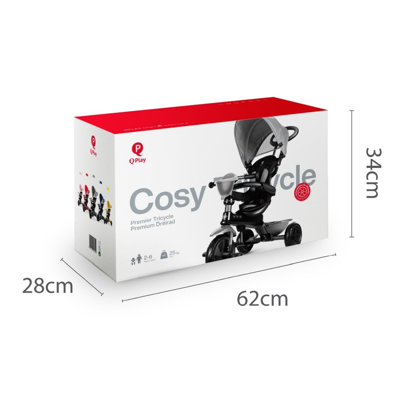 Детска триколка 4 в 1 QPlay Cozy, Дръжка за управление, Предпазен колан ...