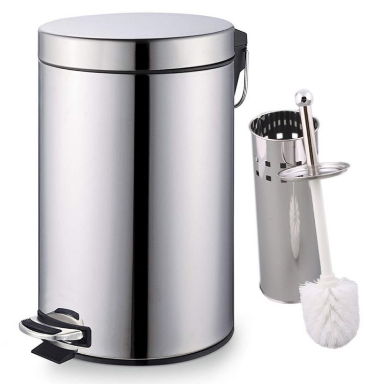 Set cos gunoi inox cu pedala 5l + perie wc inox - eMAG.ro