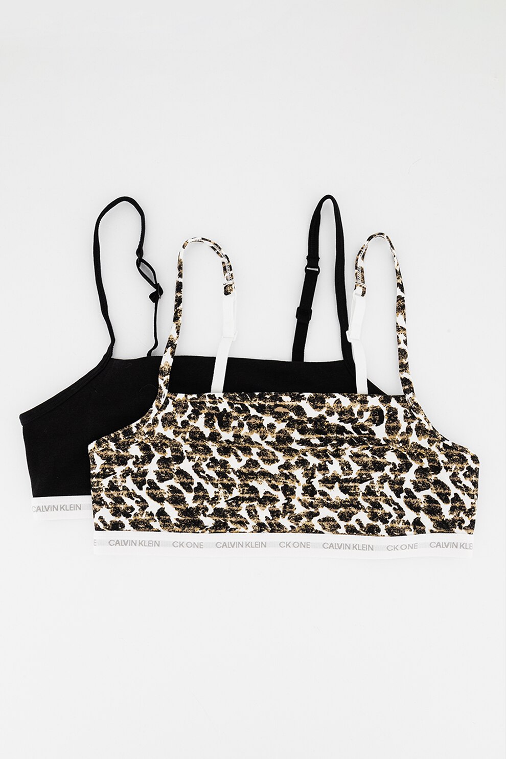 CALVIN KLEIN, Set de bustiere fara burete - 2 piese, Alb, Maro taupe ...