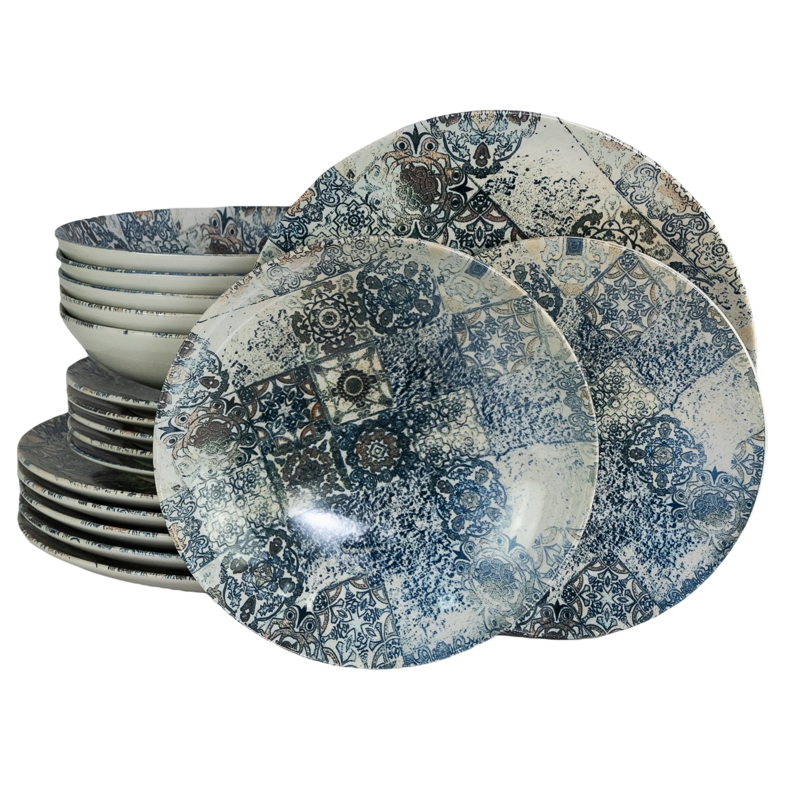 Set farfurii 18 piese, pentru 6 persoane, Blue Tiles, 18 piese, Cesiro ...