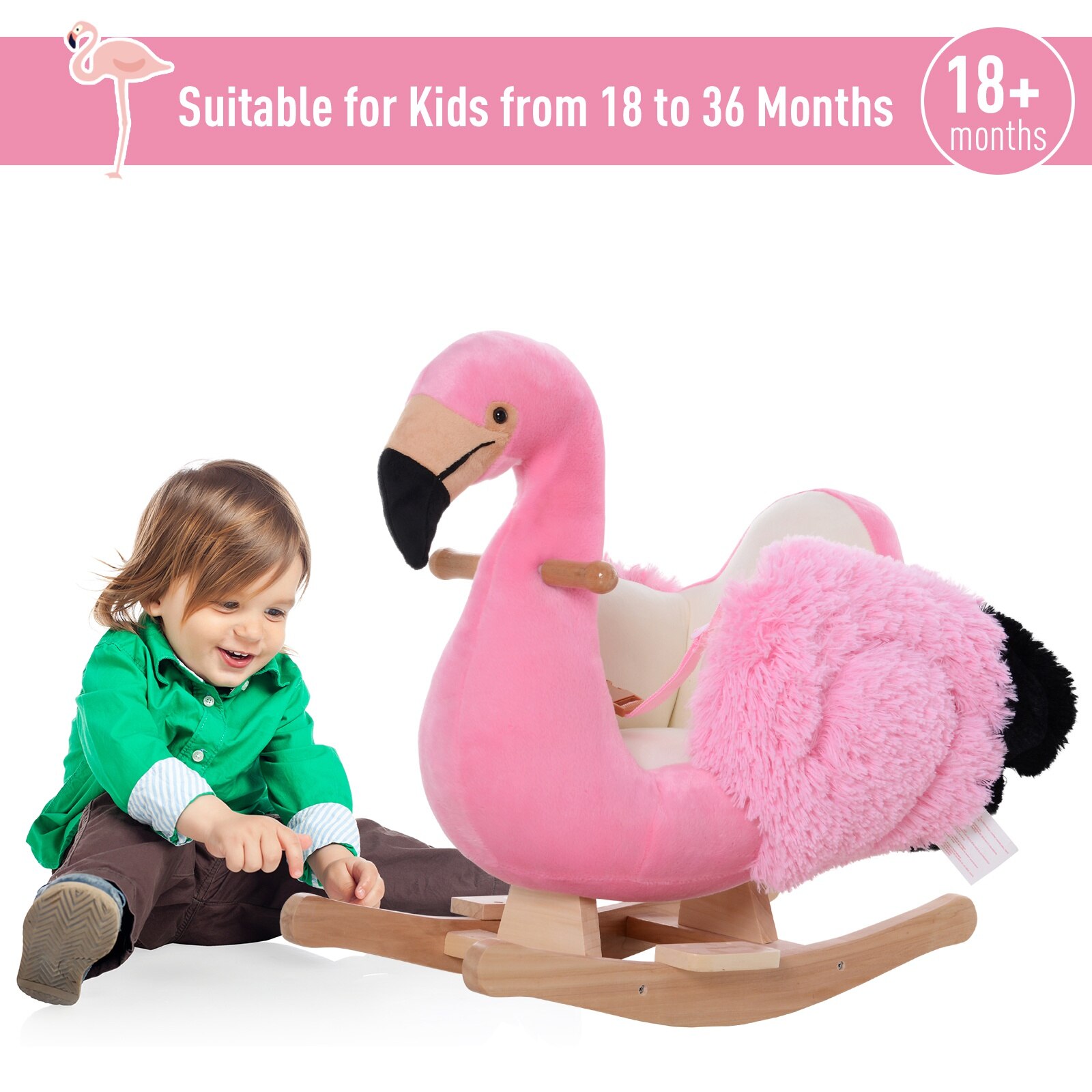 Scaun balansoar Homcom, Model flamingo, Lemn, 60x33x52 cm, Roz - eMAG.ro