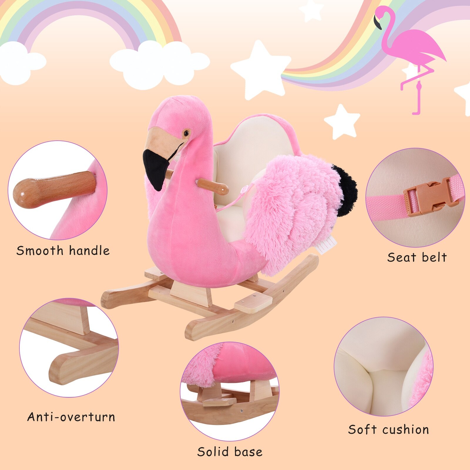 Scaun balansoar Homcom, Model flamingo, Lemn, 60x33x52 cm, Roz - eMAG.ro