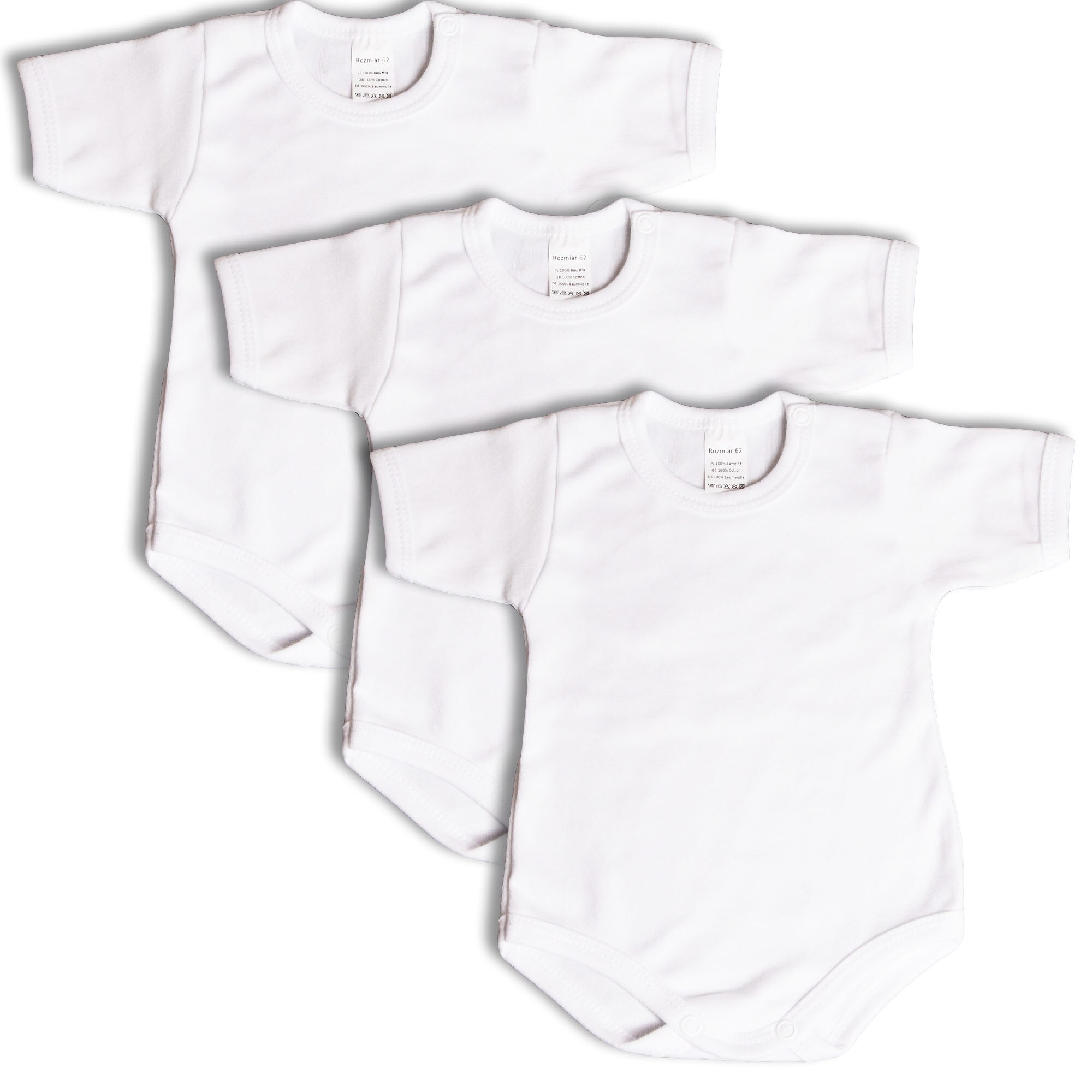 Set 3 body-uri petrecute cu maneca scurta, alb simplu, 12-18 luni - eMAG.ro