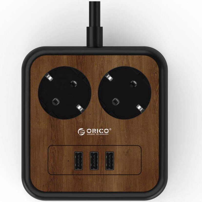 Prelungitor Orico APD-2A3U-EU-15W, 2 prize, 3xUSB-A 2.4A, 1.3m, Lemn de ...