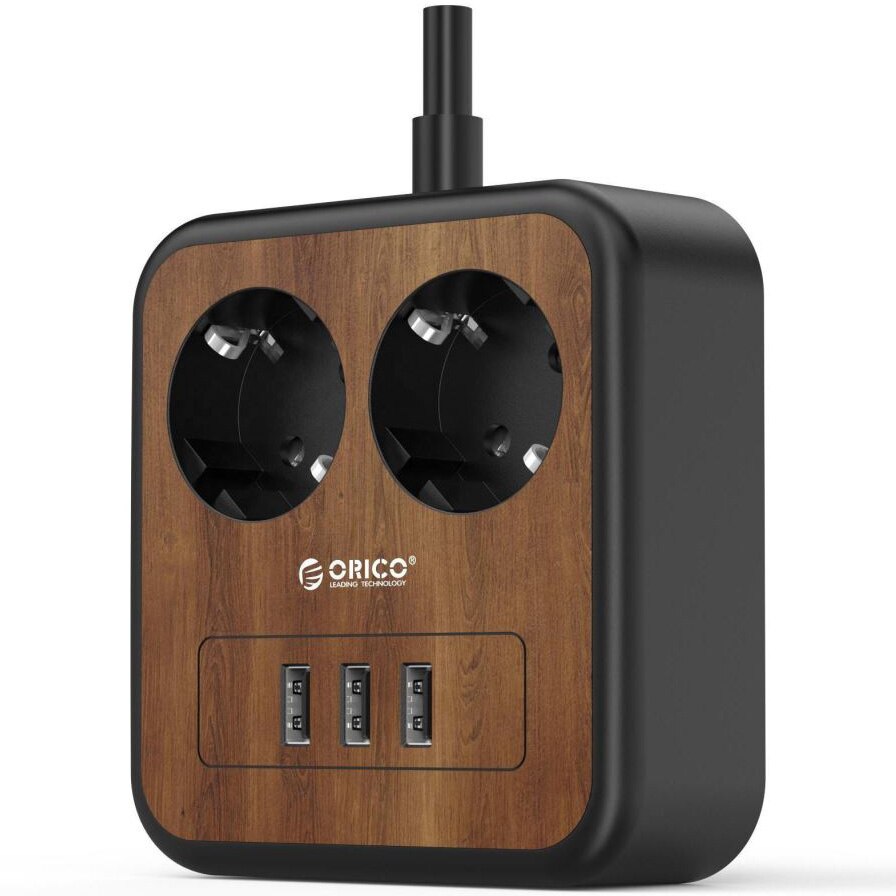 Prelungitor Orico APD-2A3U-EU-15W, 2 prize, 3xUSB-A 2.4A, 1.3m, Lemn de ...