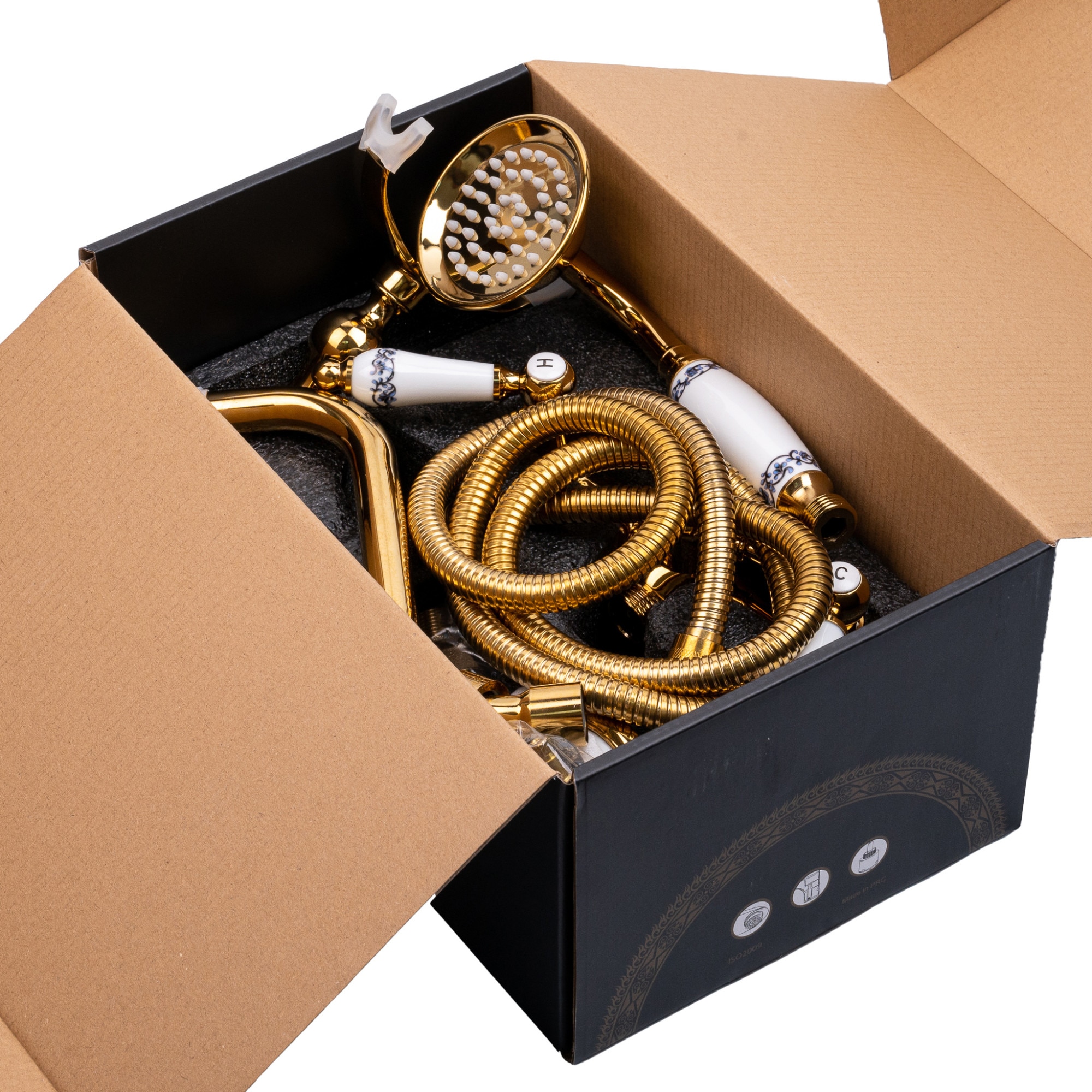 Baterie cada TRENDY’S, pipa lunga mobila, gold, cu broderie ceramica ...