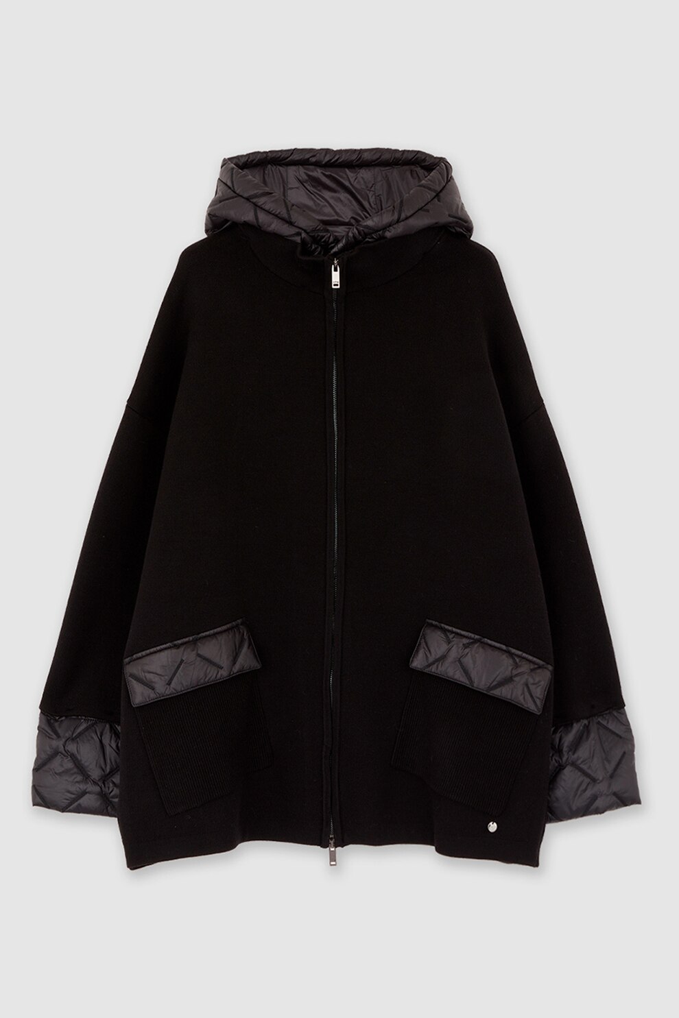 Oltre, Palton usor cu fermoar si segmente matlasate, Negru, Mamo camel ...