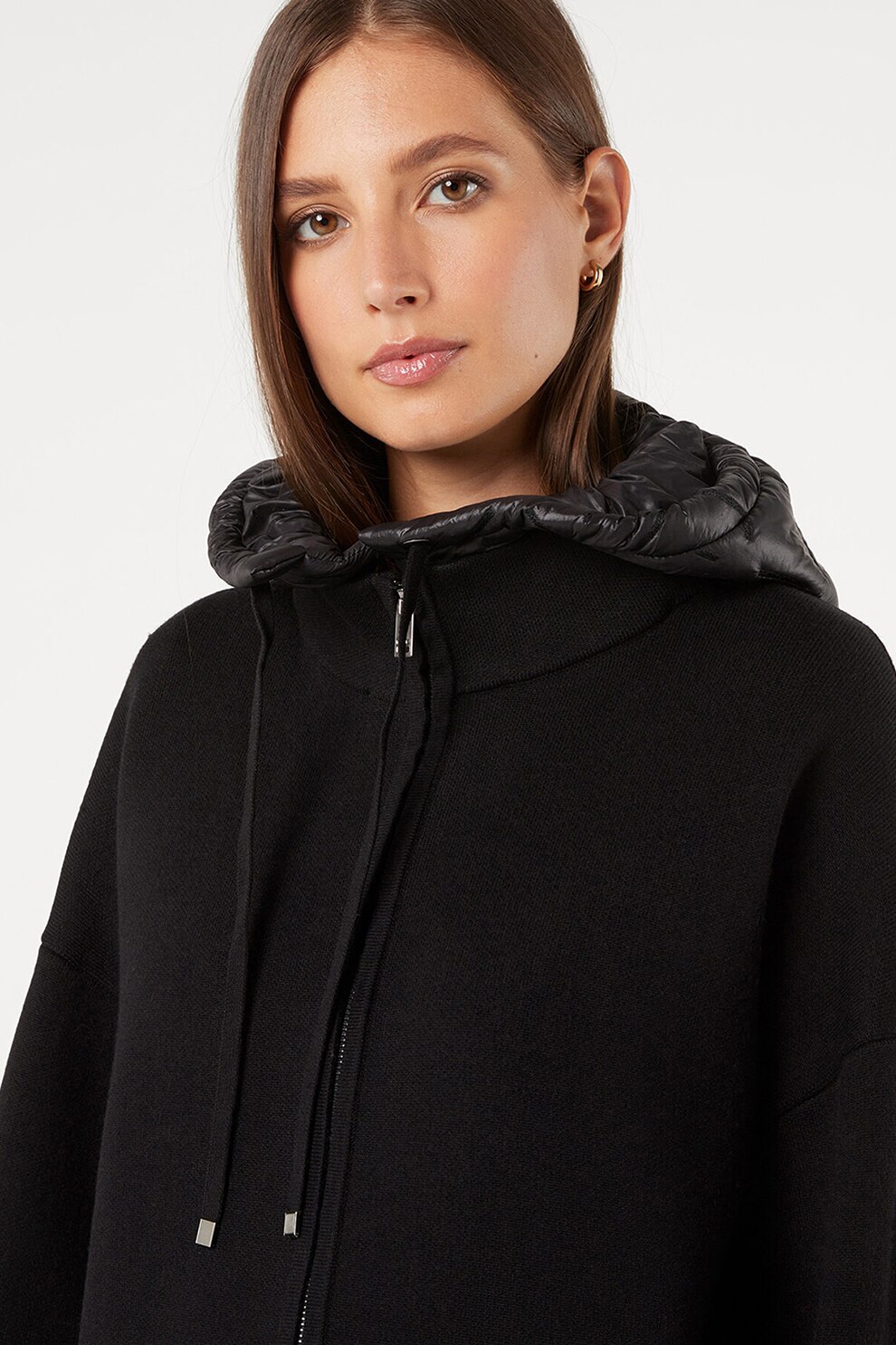 Oltre, Palton usor cu fermoar si segmente matlasate, Negru, Mamo camel ...