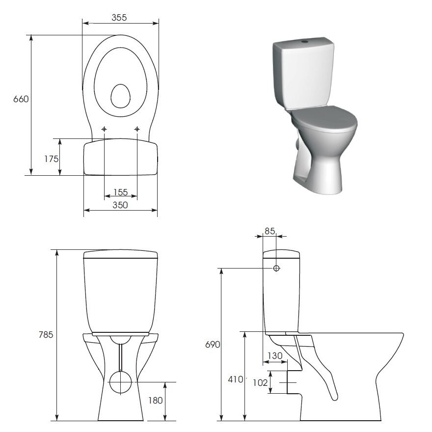 Set vas wc Cersanit Compact 010 Rezervor 3/6L Capac duroplast K04-017 ...