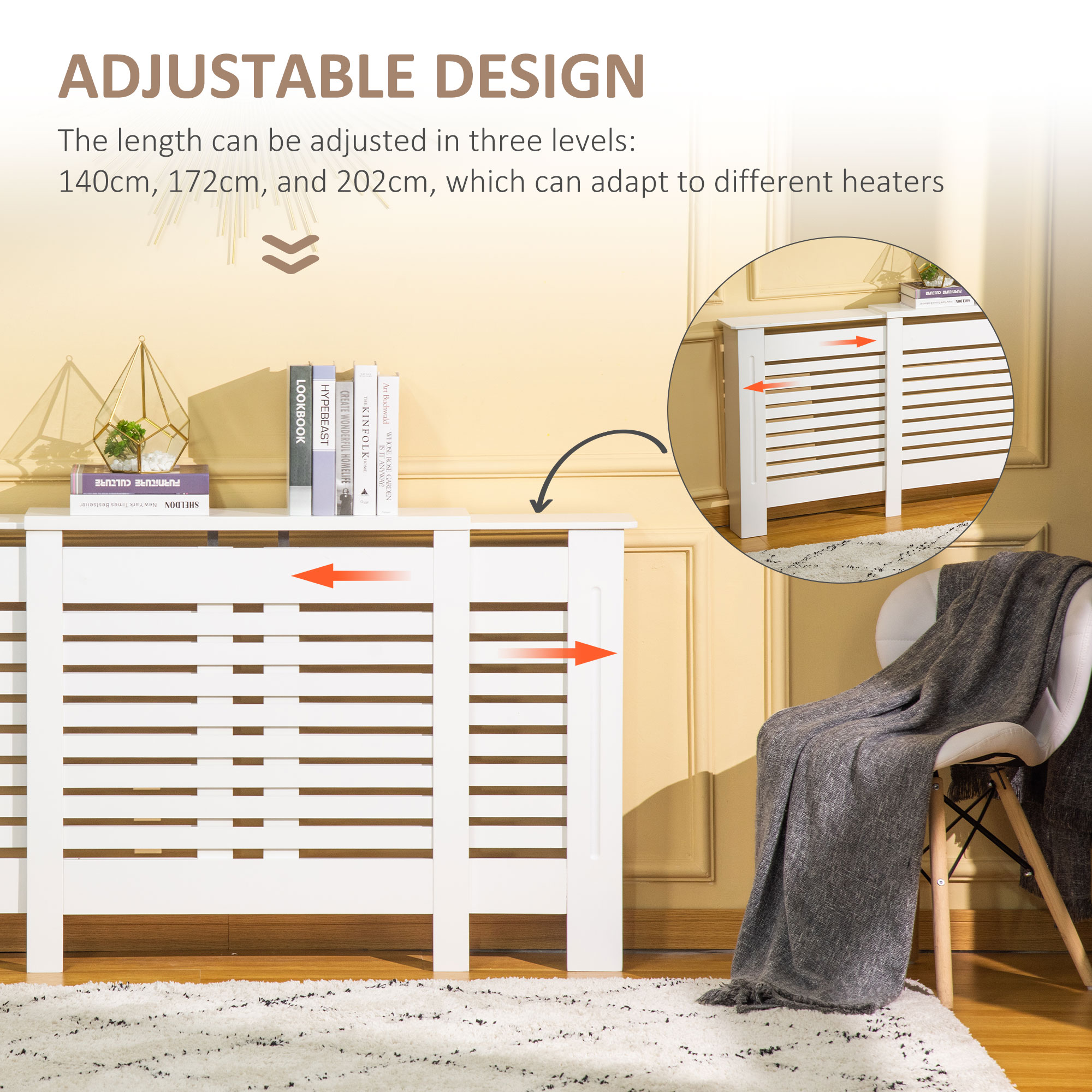 Masca pentru radiator Homcom, MDF, 140-202x19x82.5 cm, Alb - eMAG.ro